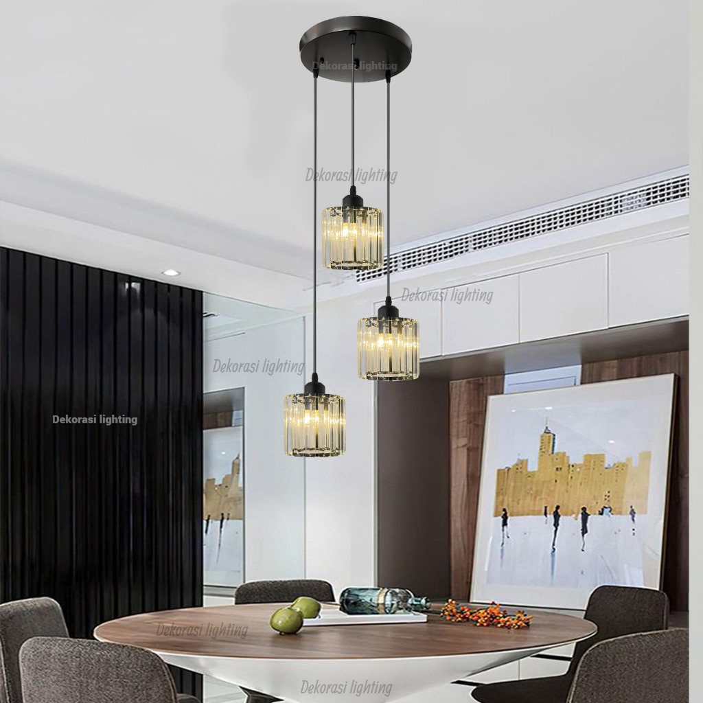 Jual Lampu Gantung Void Kaca Kristal 3in1 Kop Bulat Modern Crystal Pendant Lamp dekorasi ...