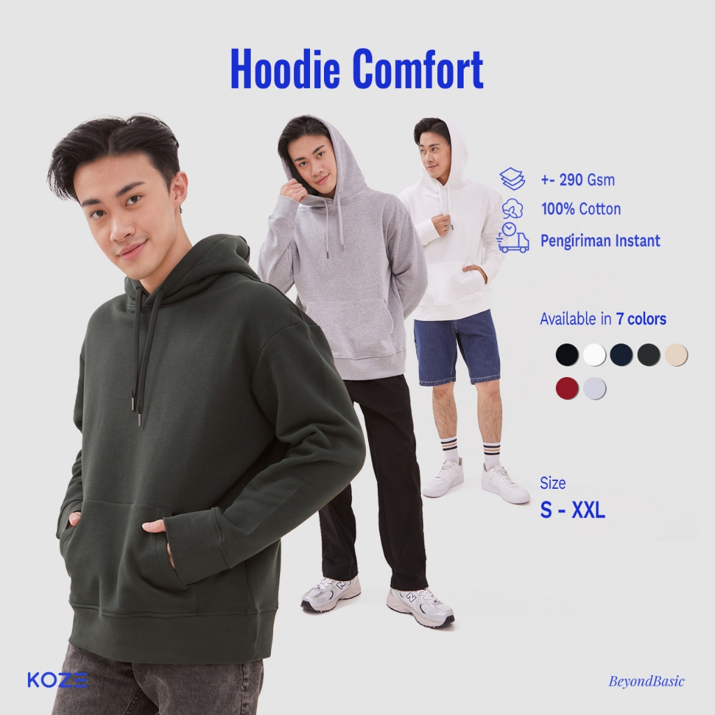 Jual KOZE - HOODIE COMFORT Premium Cotton 290 GSM - Hoodie Polos Jumbo ...