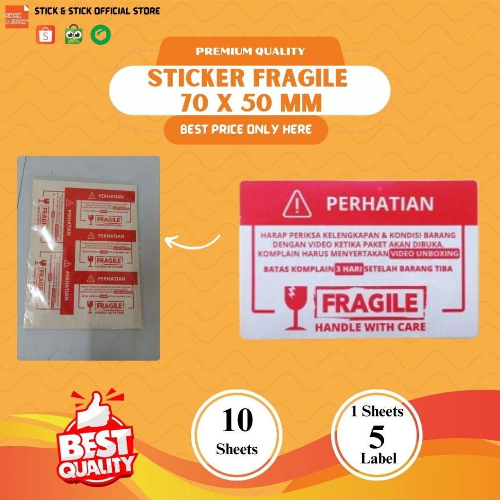 Jual Sticker Fragile 6 x 9 cm Kertas Sticker Fragile Stiker Pecah Belah ...