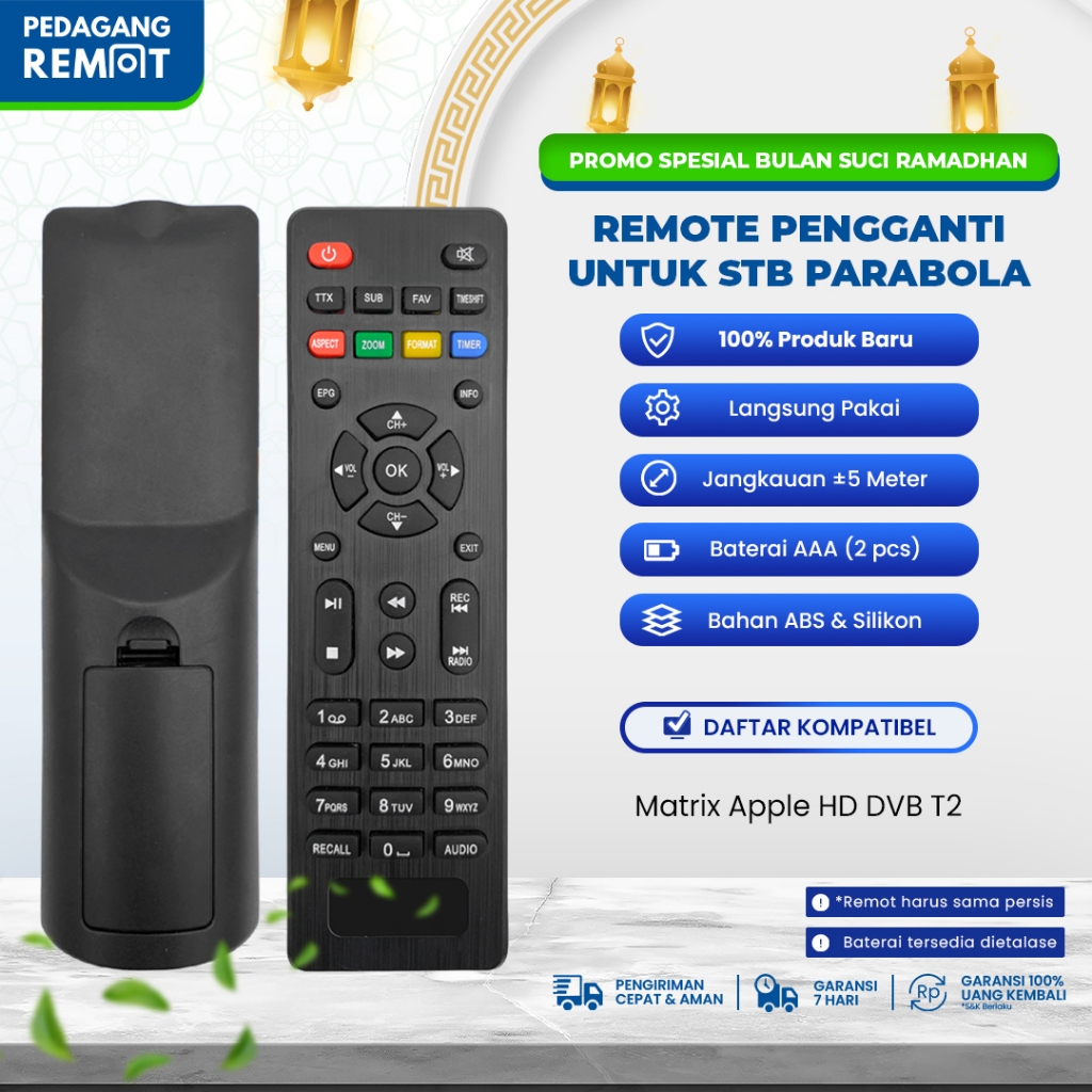 Jual Remot Remote STB Receiver Parabola Matrix Apple HD DVB T2 UHF ...