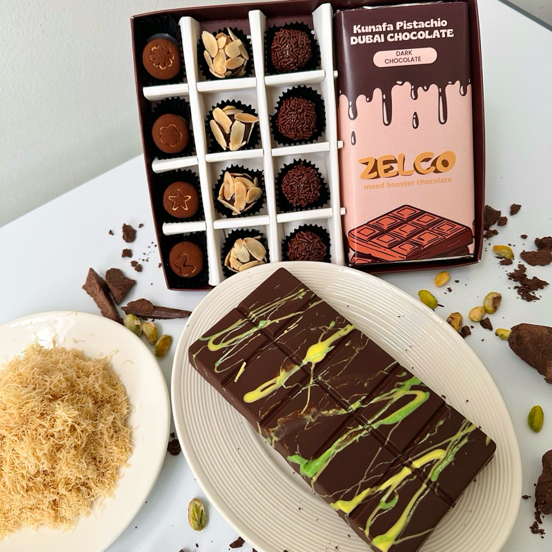 Jual Zelco - JUMBO Dark Coklat Dubai Pistachio Chocolate Kunafa Camilan Cokelat | Shopee Indonesia