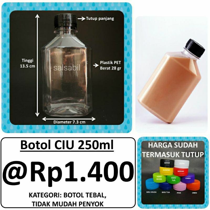 Jual Botol Ciu 250ml / botol plastik 250ml (isi 100 botol) | Shopee ...