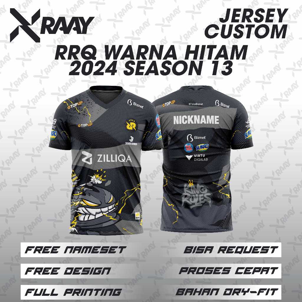 Jual JERSEY RRQ HITAM 2024 SEASON 13 CUSTOM FREE NAME SET | Shopee ...