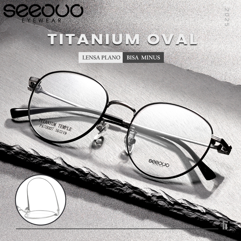 Jual Seeouo Titanium Oval Kacamata Plano Lensa Light Frame Fashion Pria Wanita Ringan Simple ...