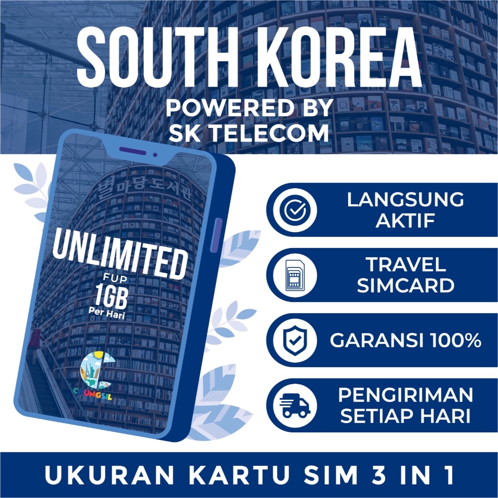 Jual Simcard Korea Unlimited (FUP 1GB/day) Provider KT 4G Sim card South Korea langsung aktif ...