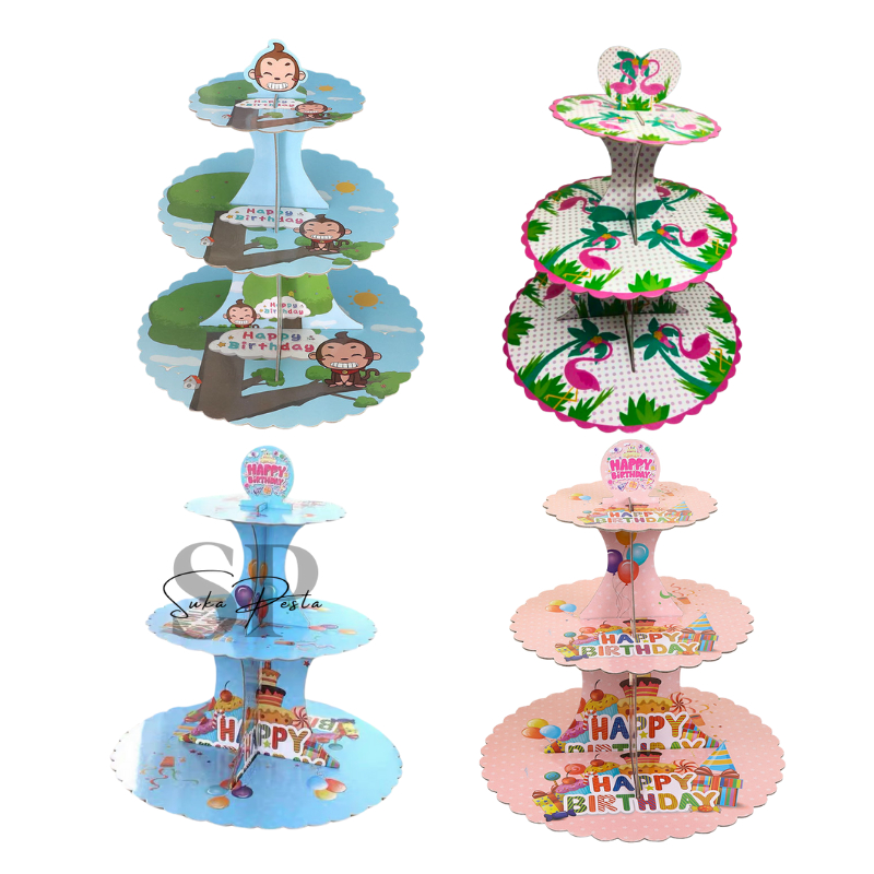 Jual STAND CUPCAKE 3 SUSUN MOTIF HAPPY BIRTHDAY / CAKE TIER 3 SUSUN ...