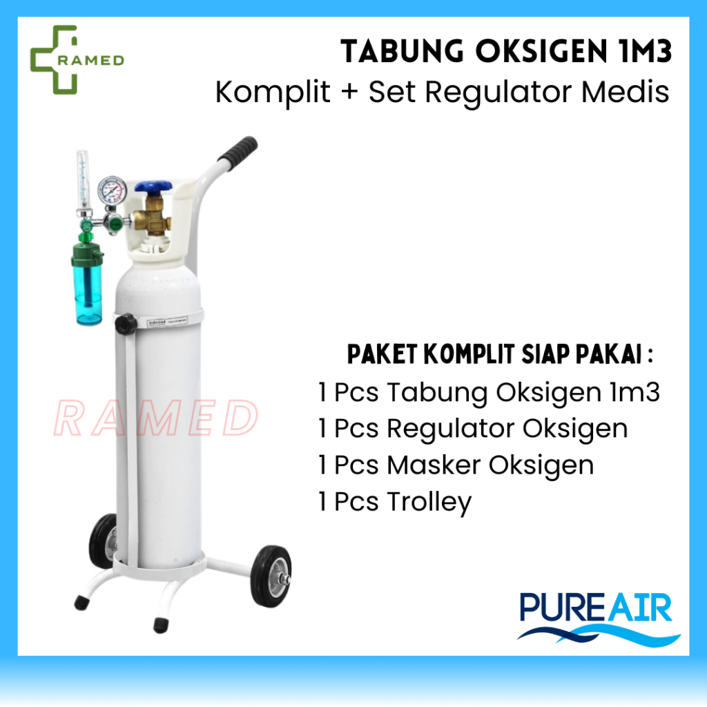 Jual Tabung Oksigen 1m3 Set Lengkap Komplit Siap Pakai / Tabung Oksigen 1 Kubik Pure Air ...