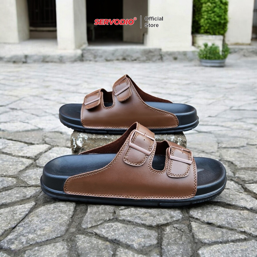 Jual Servodio - Anom Brown 39-43 - Sandal Pria Slide Double Straps ...