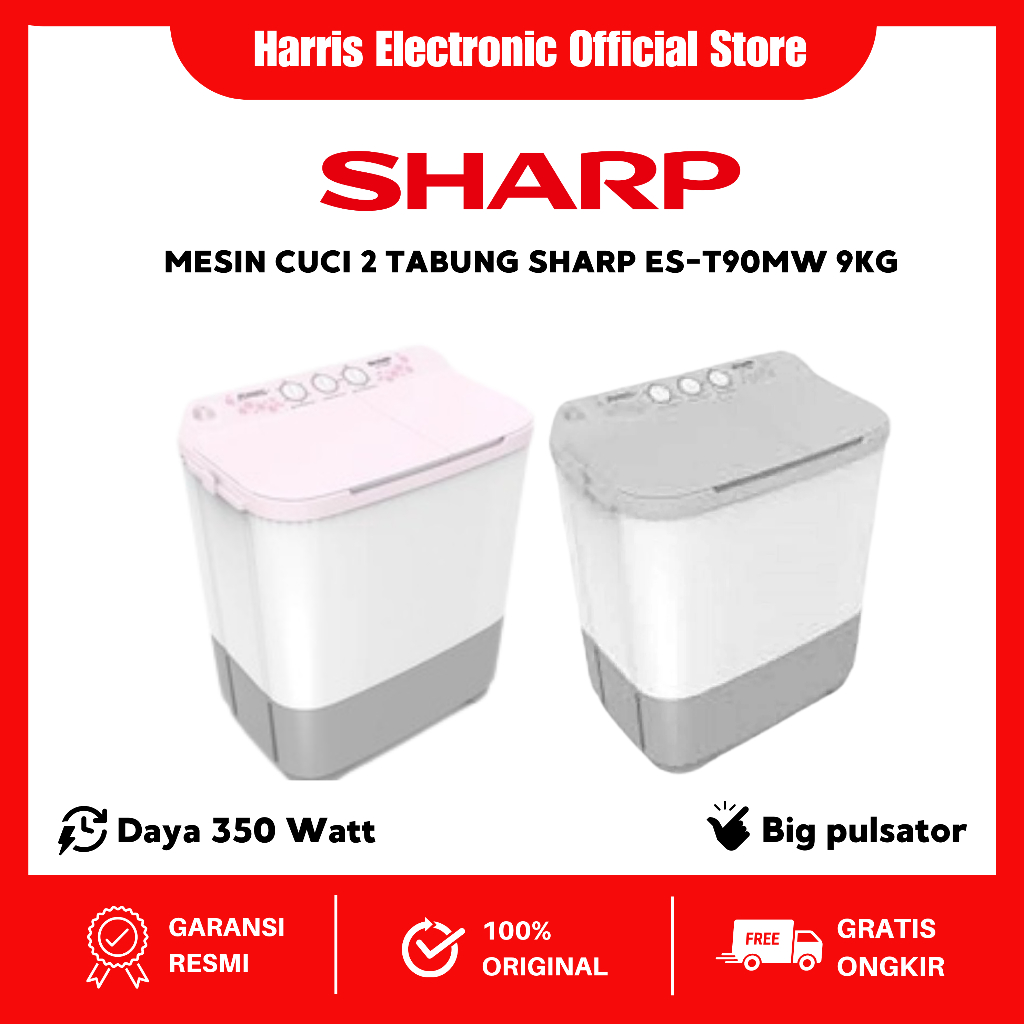 Jual SHARP Mesin Cuci ES-T90MW PK/HK/BK Twin Tub 2 Tabung 9 KG Garansi Resmi | Shopee Indonesia