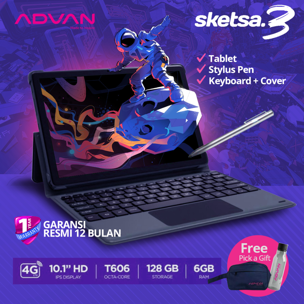 Jual Advan Tab Sketsa 3 10.1” HD IPS 128GB+RAM 6GB Tiger T606 Android ...