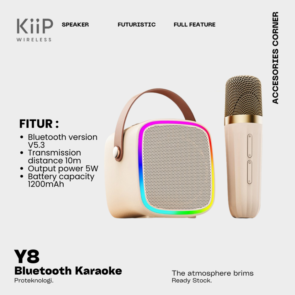 Jual KiiP Y8 Speaker Mic Karaoke Wireless RGB Bluetooth Microphone ...