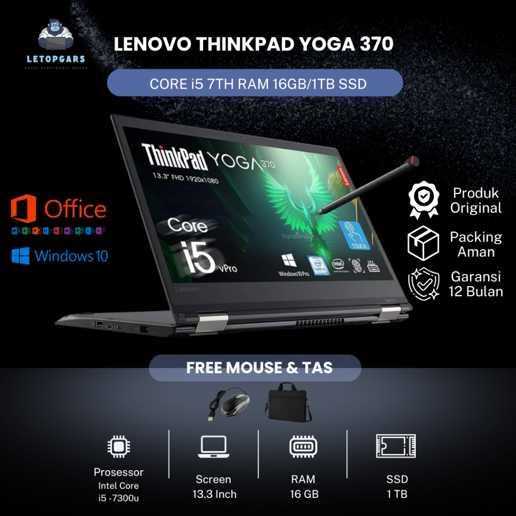 Jual Laptop Lenovo Thinkpad Yoga 370 Core i5 Gen 7 - Ram 8GB / 16GB - SSD 256GB / 1TB | Shopee ...