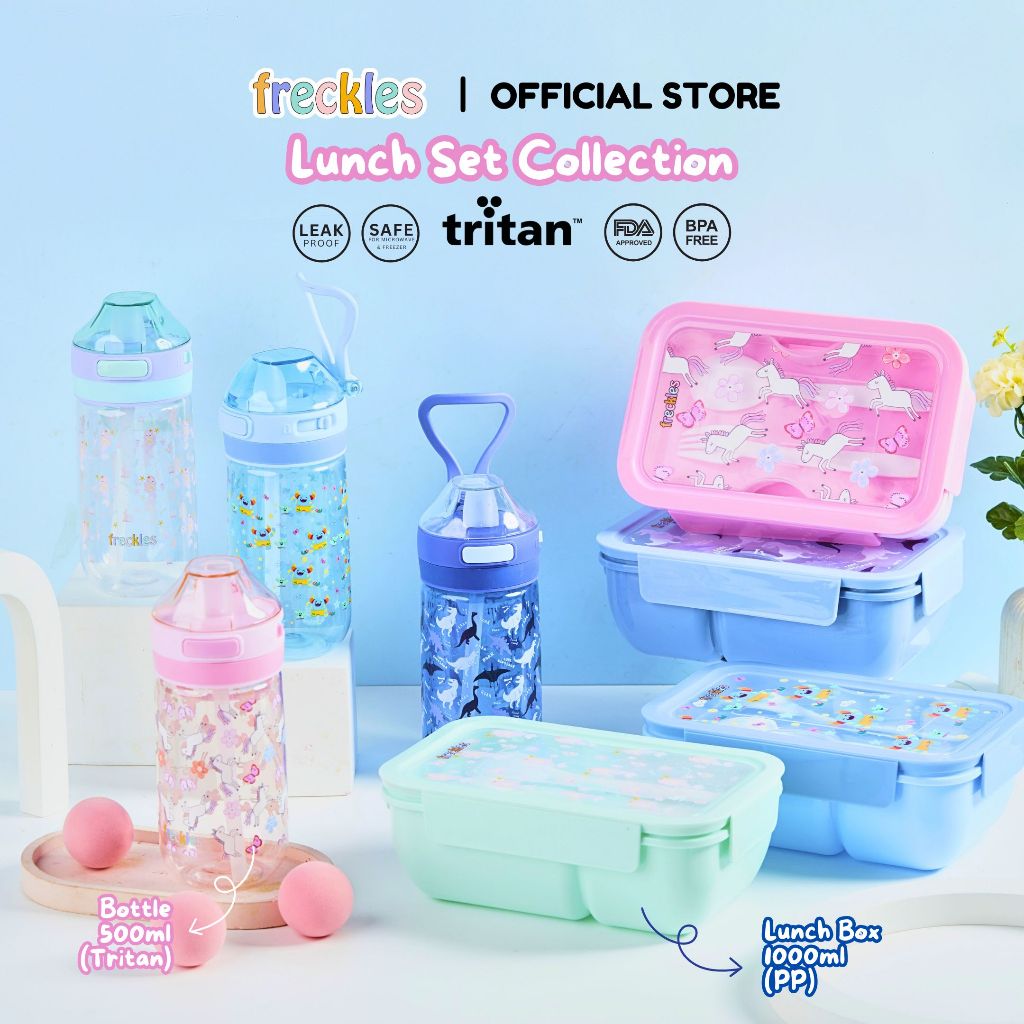 Jual FRECKLES Lunch Box Set 1000ml - Tempat Makan Botol Minum Anak Anti Tumpah Lunch Box Gift ...
