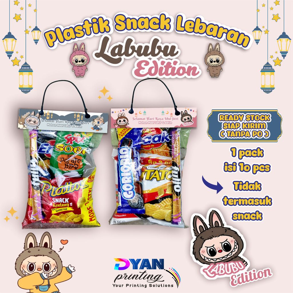 Jual (ISI 10) LABUBU EDITION TAS PLASTIK SNACK LEBARAN UKURAN 15 x 27 ...