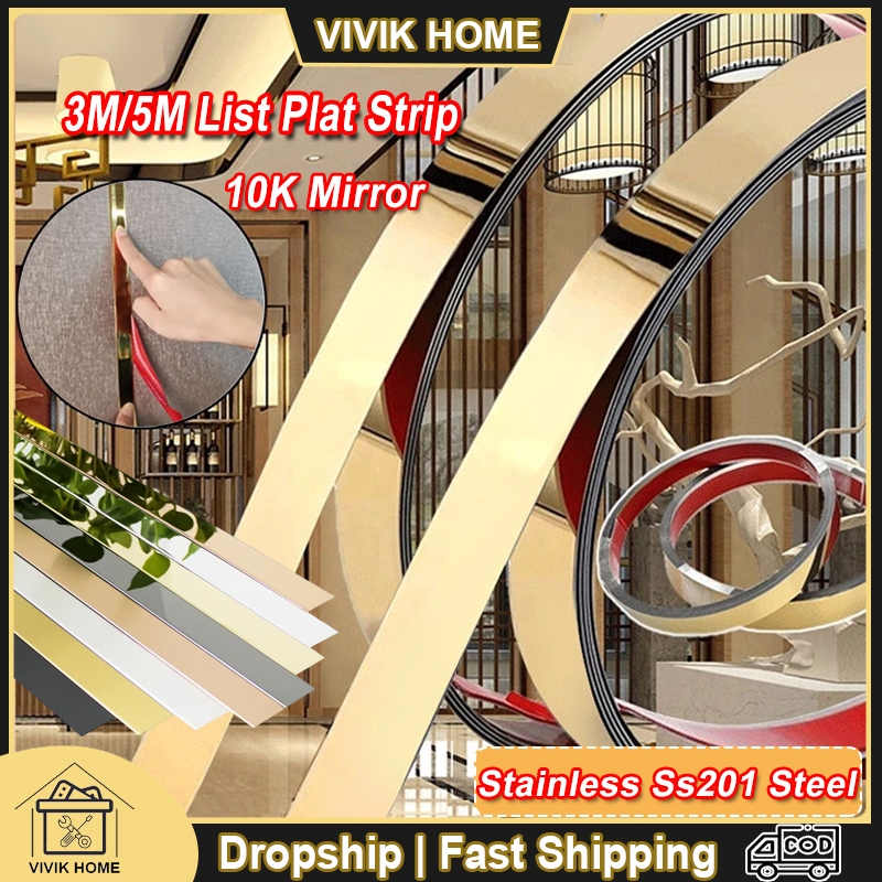 Jual 3/5Meter List Plat Strip Gold Stainless Steel Flat Decorative ...