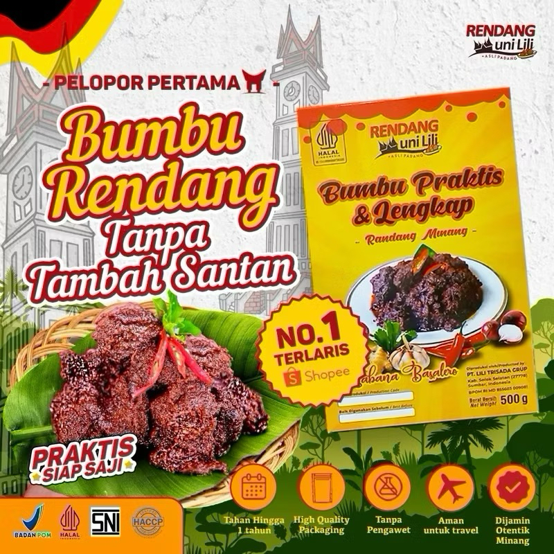 Jual Bumbu Rendang Instan TANPA TAMBAH SANTAN - Rendang UNI LILI Praktis & Lengkap utk 1 KG ...