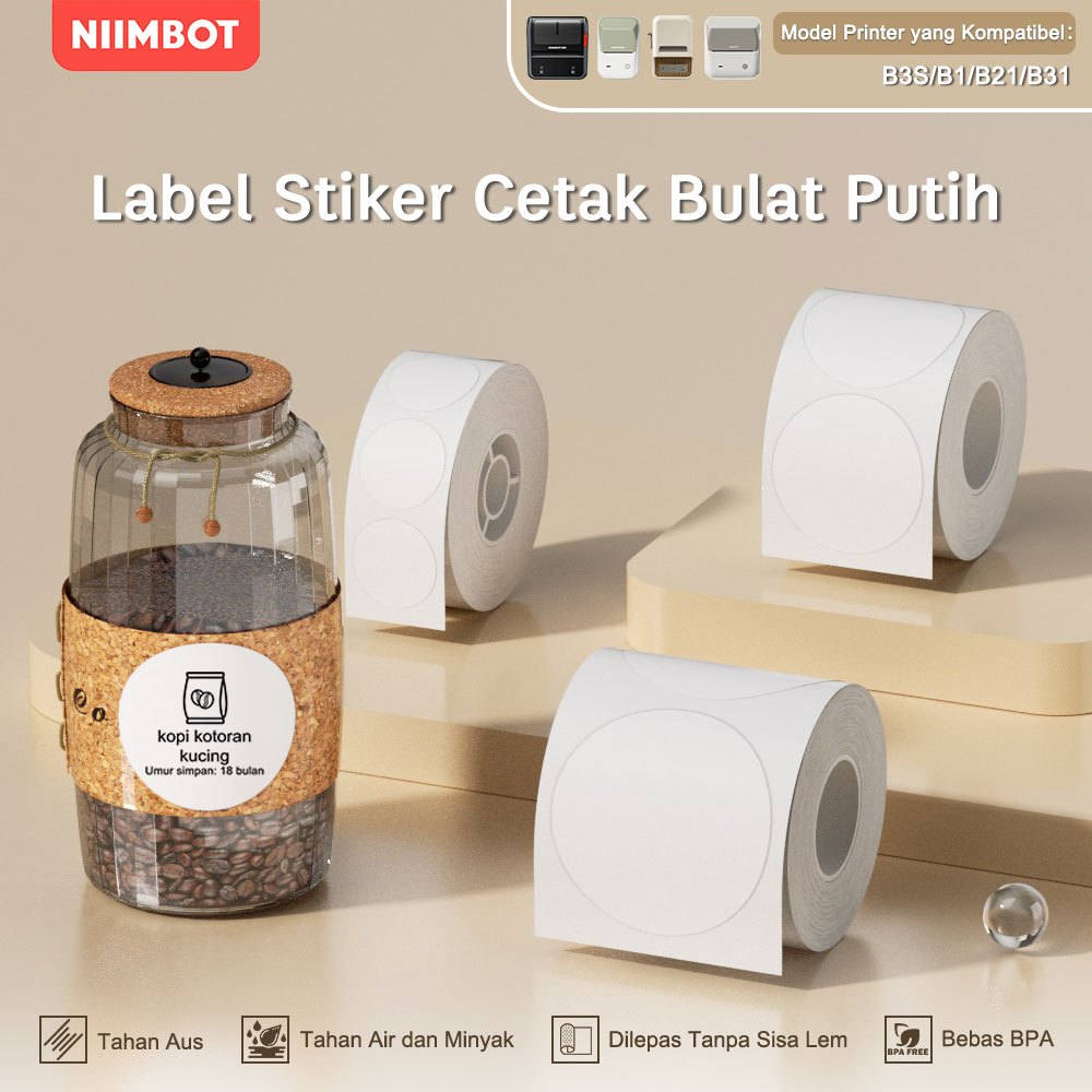Jual NIIMBOT B21/B3S/B1 STIKER LABEL BUNDAR PUTIH, LABEL HARGA UNTUK ...