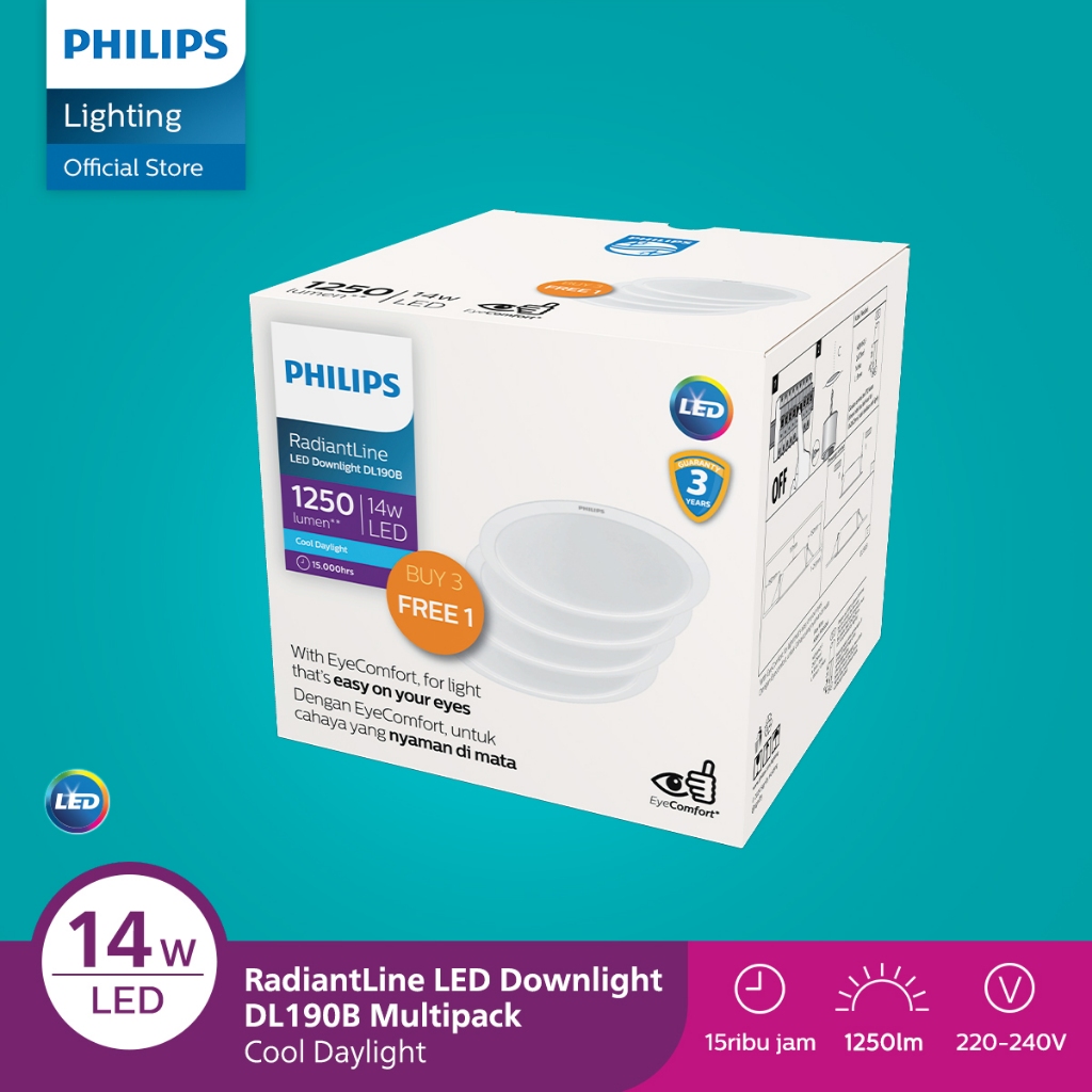 Jual Philips Multipack Lampu Downlight Radiantline DL190B LED8 D150 14W ...