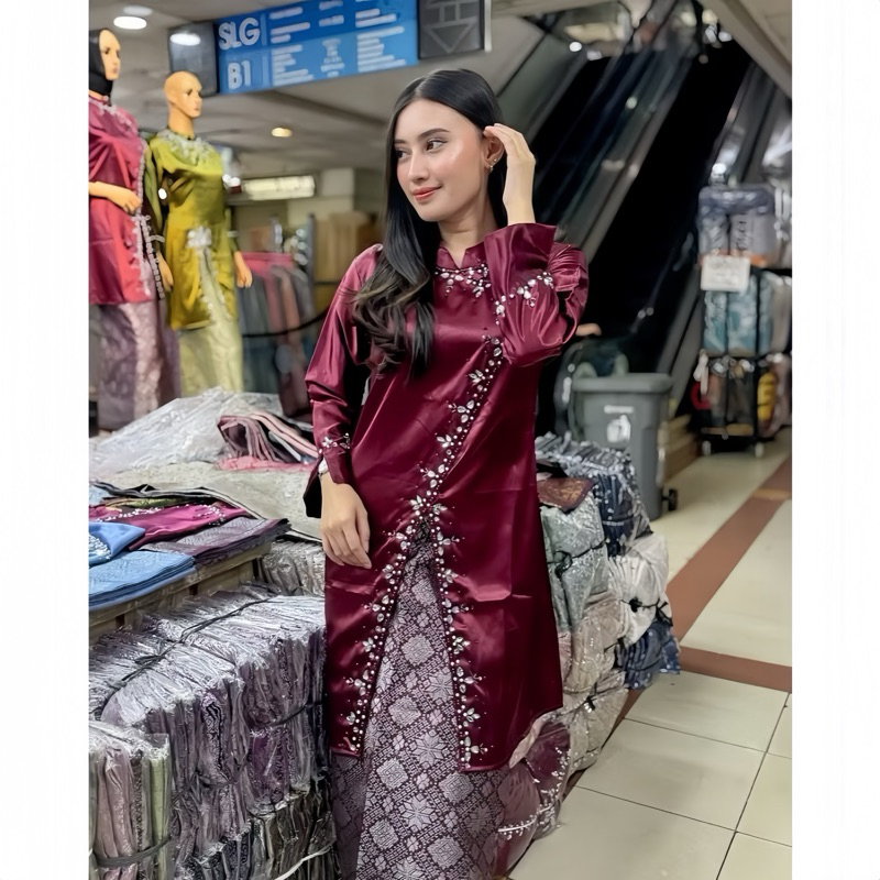 Jual Kebaya Modern Tunik Payet Janggan Rok Lilit Songket Wisuda Lamaran ...