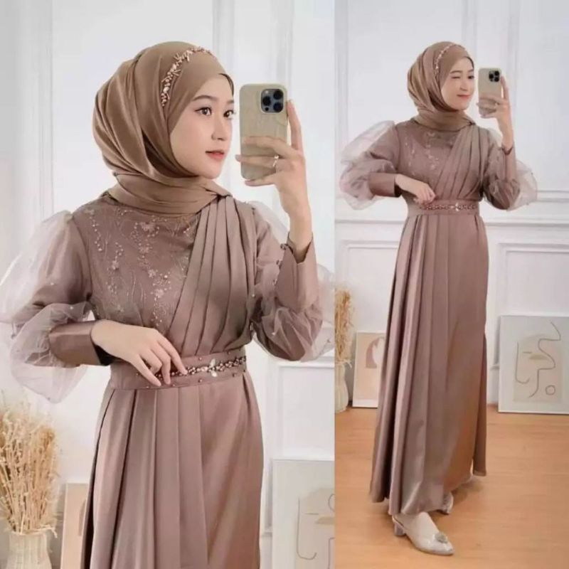 Jual ADEVA Gamis Pesta - Gaun Tile Premium Maxi Dress Kondangan Gamis Pesta Lamaran Tunangan ...