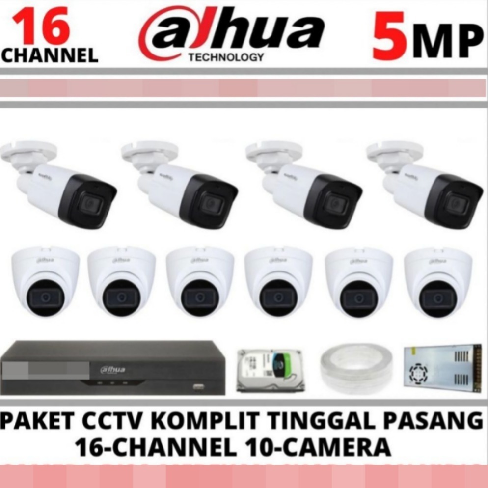 Jual Paket CAMERA CCTV 10 CHANNEl 5 MP (paket komplit ) | Shopee Indonesia