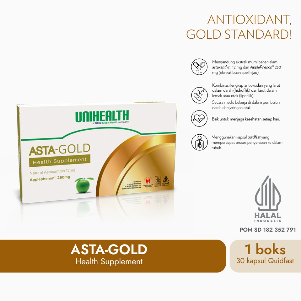Jual UNIHEALTH Multivitamin Mineral Asta Gold 12 mg Menjaga Daya Tahan ...