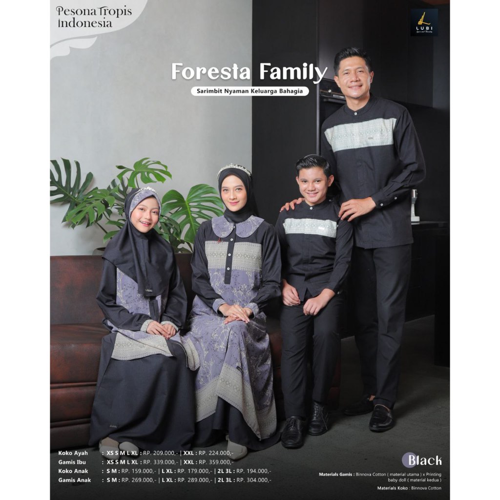 Jual Sarimbit Keluarga 2025 Terbaru Lubi FORESTA FAMILY BLACK Sarimbit ...