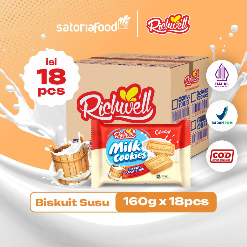 Jual Snack Richwell Milk Cookies 160g | [ 1 Dus ] Cemilan Biskuit Kukis ...