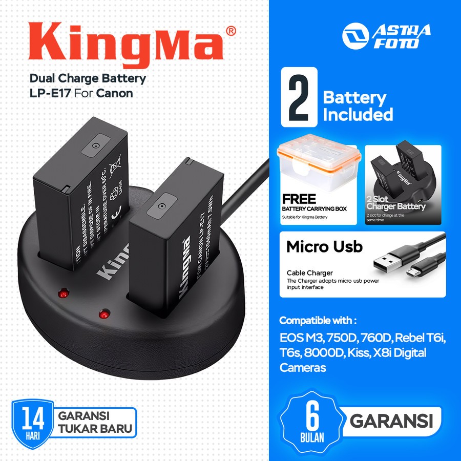 Jual KINGMA DUAL CHARGE BATTERY CANON LPE17 LP-E17 KIT | Shopee Indonesia