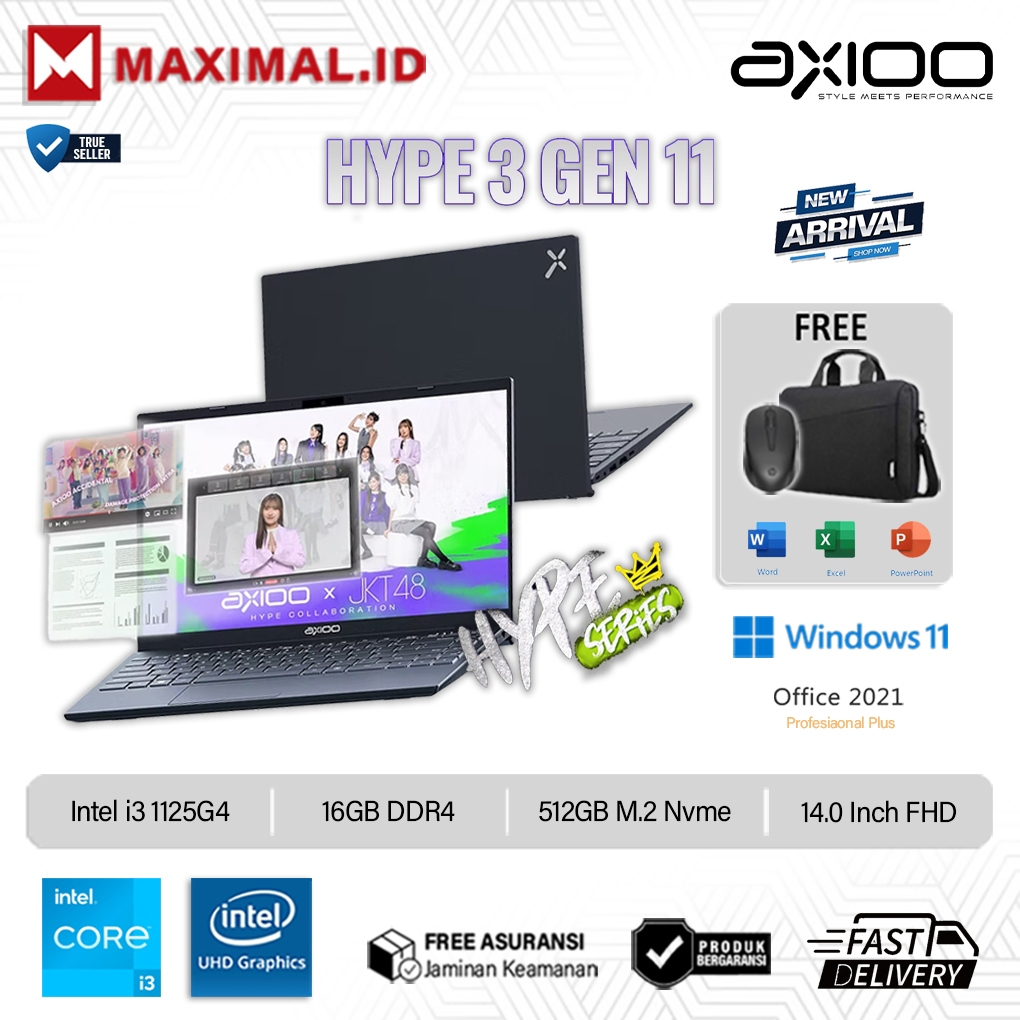 Jual Laptop AXIOO MYBOOK HYPE 3 Gen 11 Intel Core i3 1125G4 16GB 512GB 14.0 FHD W11 PRO 1YR ...