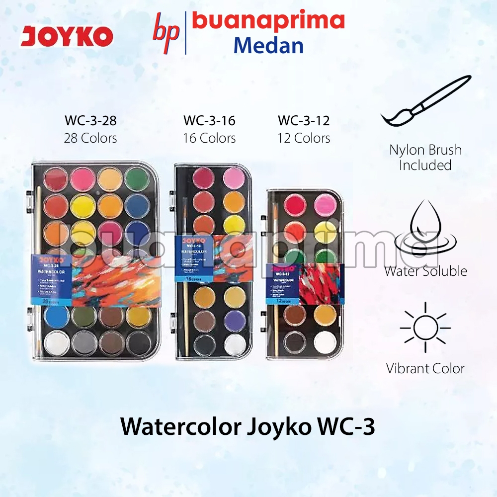 Jual WATERCOLOR SET JOYKO WC-3 12 16 28 Warna Cat Air Sudah Termasuk ...