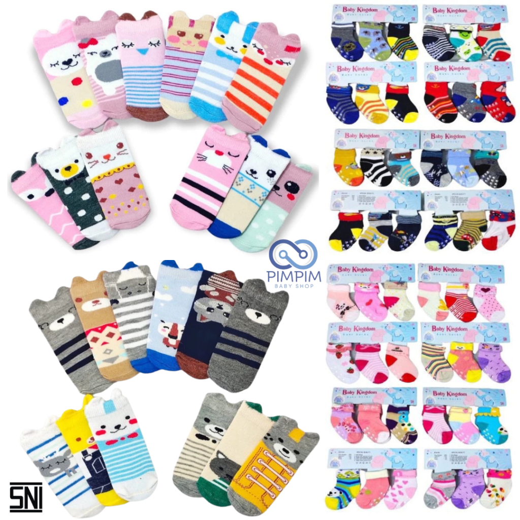 Jual (3in1) 3 PASANG Kaos Kaki Bayi Isi 3 Pasang SNI Baby Kingdom Baby Sock Bayi Cewek Cowok ...