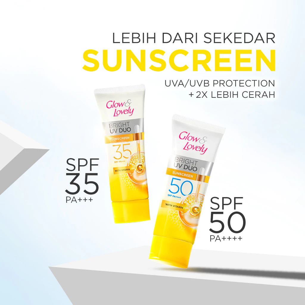 Jual GLOW & LOVELY Sunscreen Bright UV Duo SPF 35 PA+++ / SPF 50 PA ...