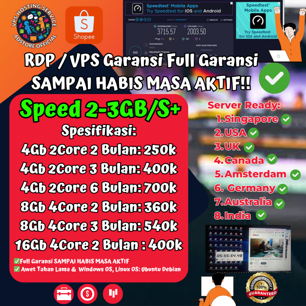 Jual RDP / VPS Windows Ubuntu Debian Full root & Full Administrator & Full Garansi BULANAN [ 60 ...