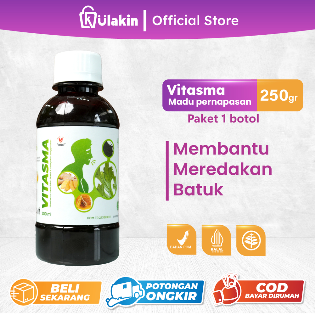 Jual VITASMA Madu Obat Batuk Herbal Kering dan Berdahak Dewasa 250 gr ...