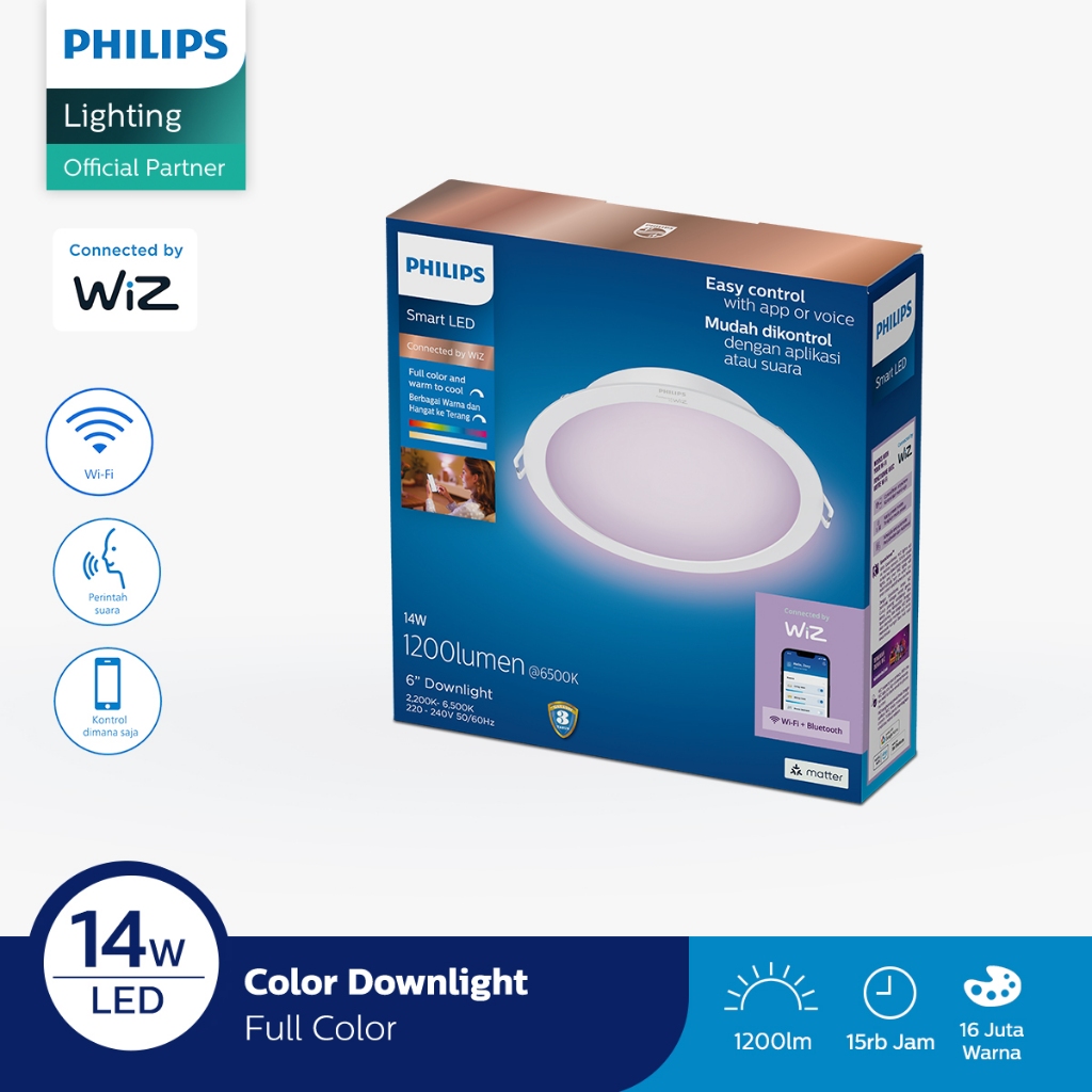 Jual Philips Lampu Smart WiFi LED Downlight 14W D150 Color RGB | Shopee ...