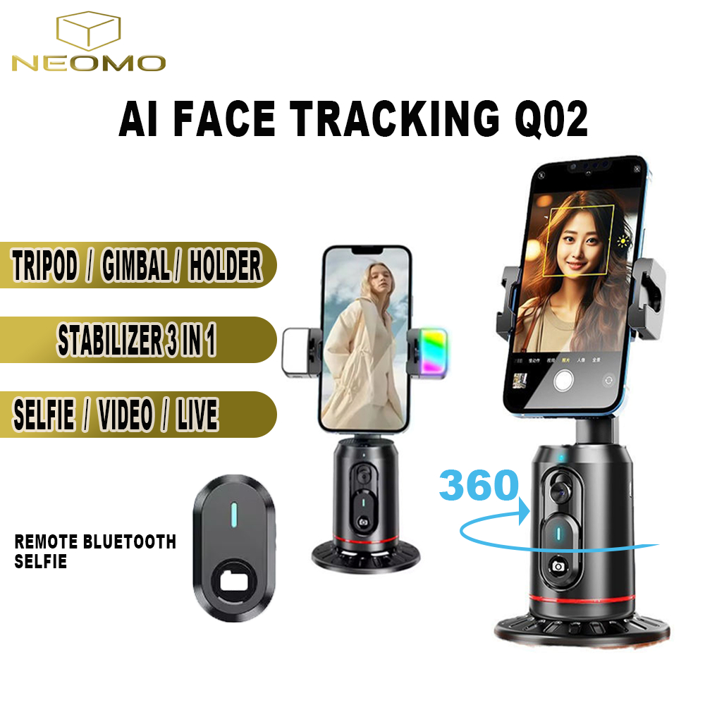 Jual NEOMO Q02 Stabilizer AI Face Tracking Holder Handphone/HP Tripod Rotasi 350 Selfie Video ...