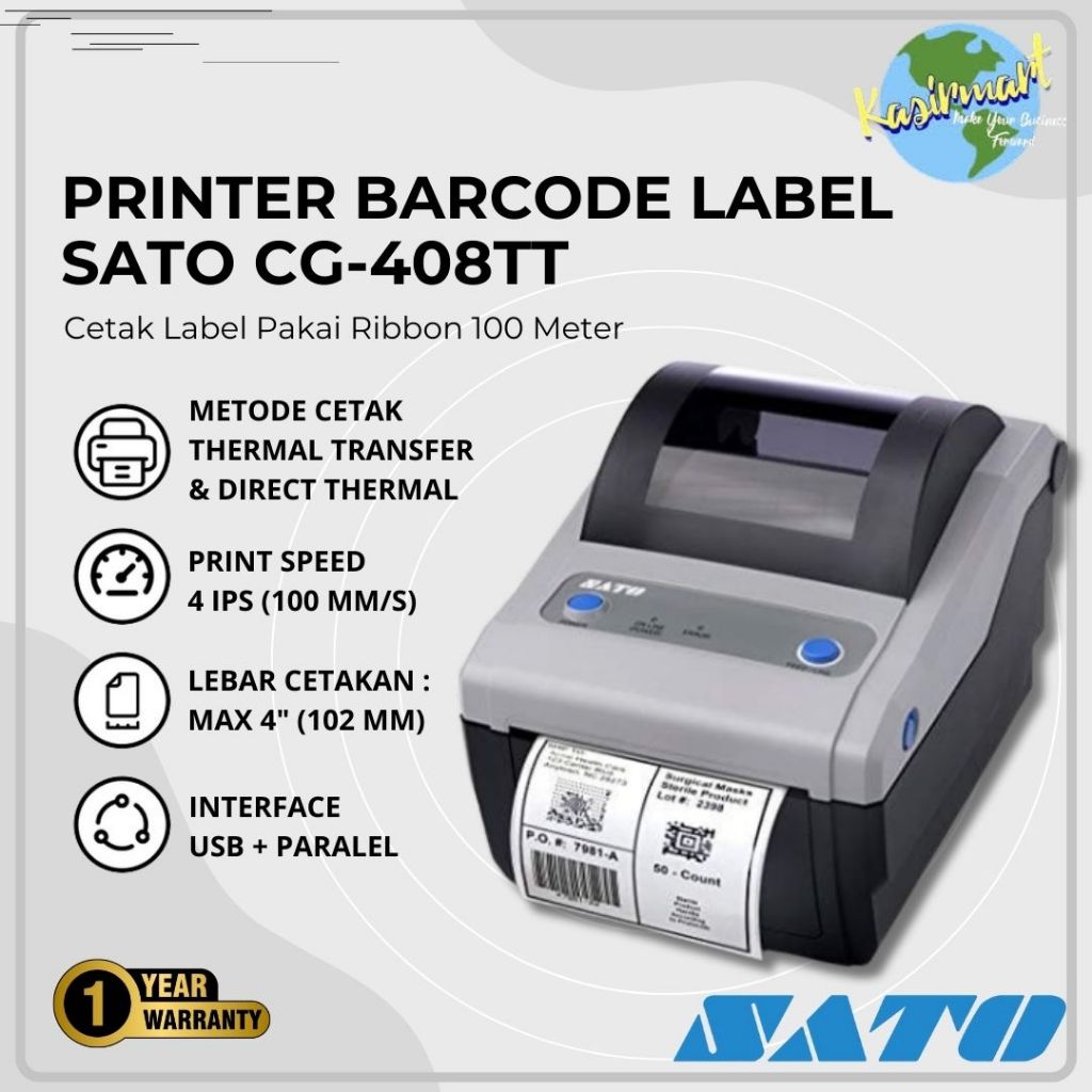 Jual Sato CG408TT Printer Barcode Transfer Thermal 100MM USB Paralel ...