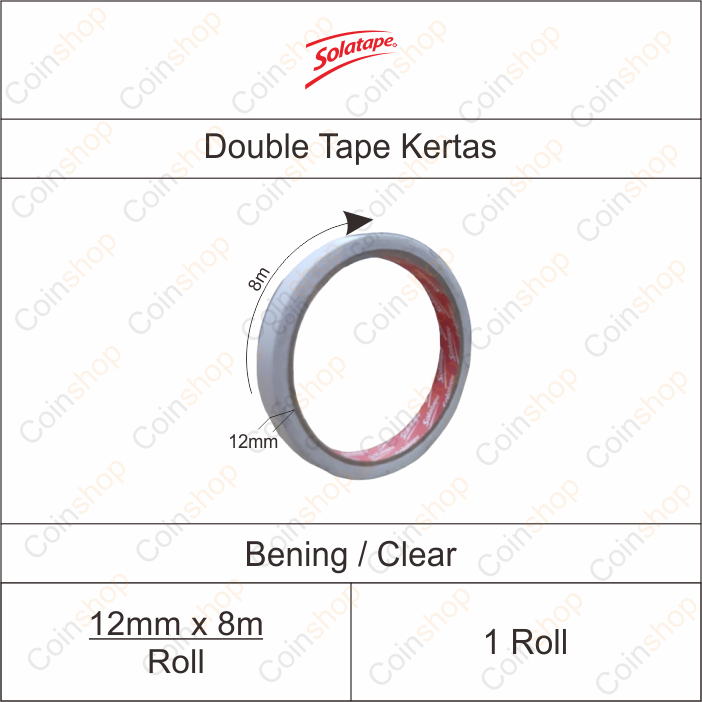 Jual Solatape Double Tape Kertas 1/2 inch 12mm x 8m Per Roll | Shopee ...
