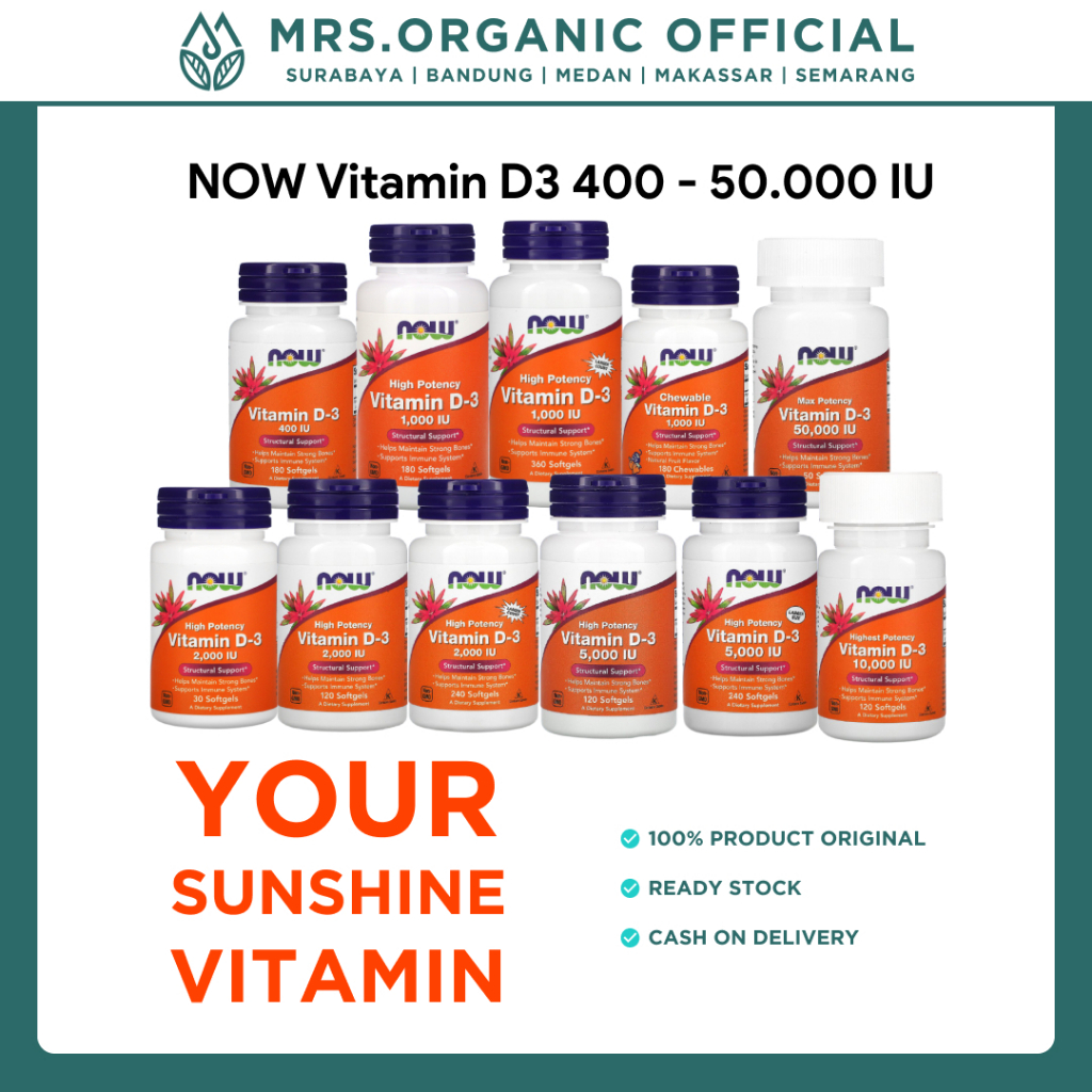 Jual Suplemen Vitamin NOW FOODS D3 400 1000 2000 5000 10000 50000 IU - Tulang Gigi Rambut Kuat ...