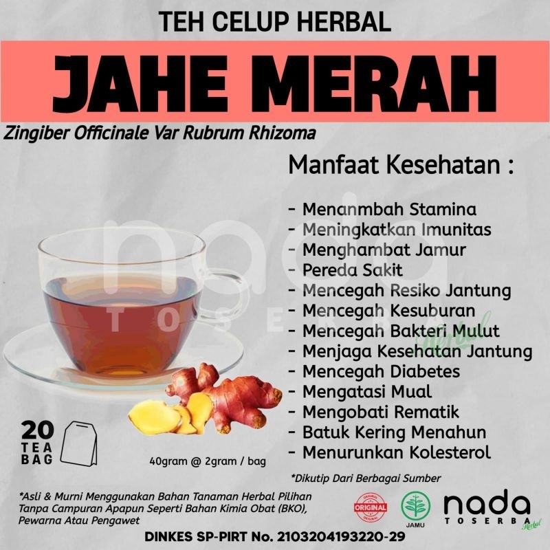 Jual Teh Celup Herbal JAHE MERAH Isi 20 Tea Bag | Flu, Batuk & Imunitas ...