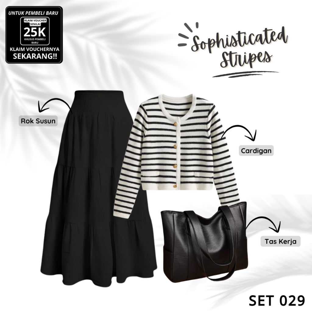 Jual FEMININE & CHIC!!! Setelan Outfit Terkece ( Cardigan Strip, Rok ...