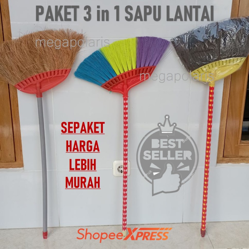 Jual paket sapu set 3in1 - sapu lantai ijuk, sapu sabut kelapa, sapu ...