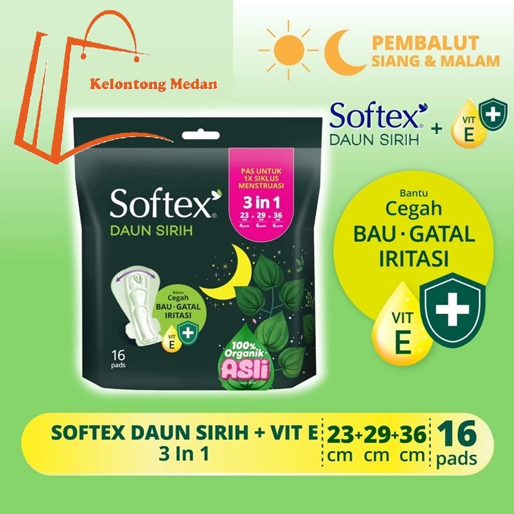 Jual Softex daun sirih 3 in 1 isi 16 pads pembalut cepat kering dan cegah bau gatal plus vit E ...