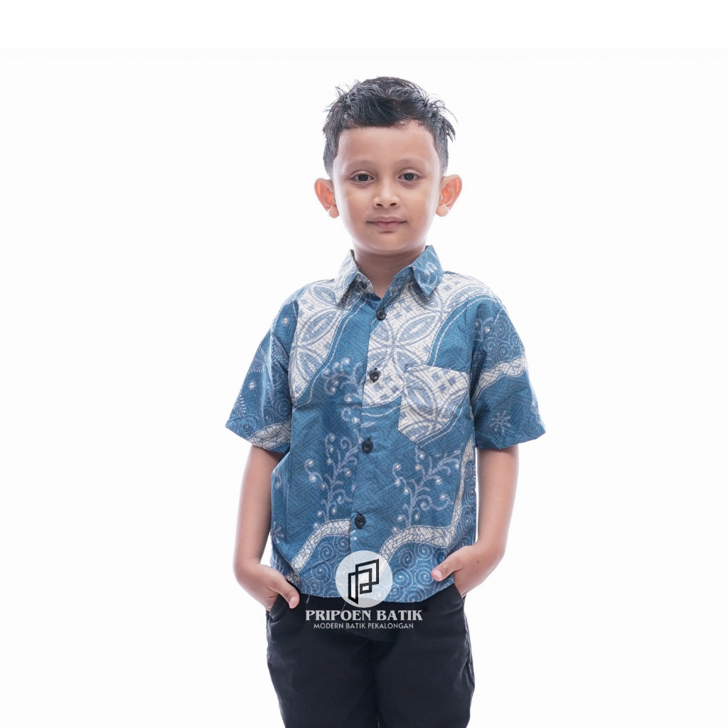 Jual PRIPOEN BATIK kemeja batik anak umur 2-12 tahun warna biru denim ...