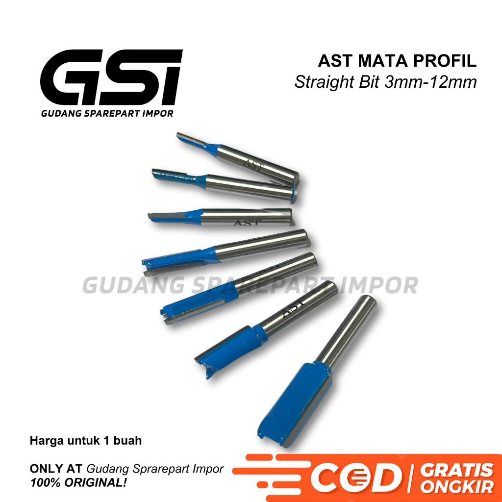 Jual AST Mata Profil Straight Bit Gagang 1/4” 3mm 4mm 5mm 6mm 8mm 10mm ...