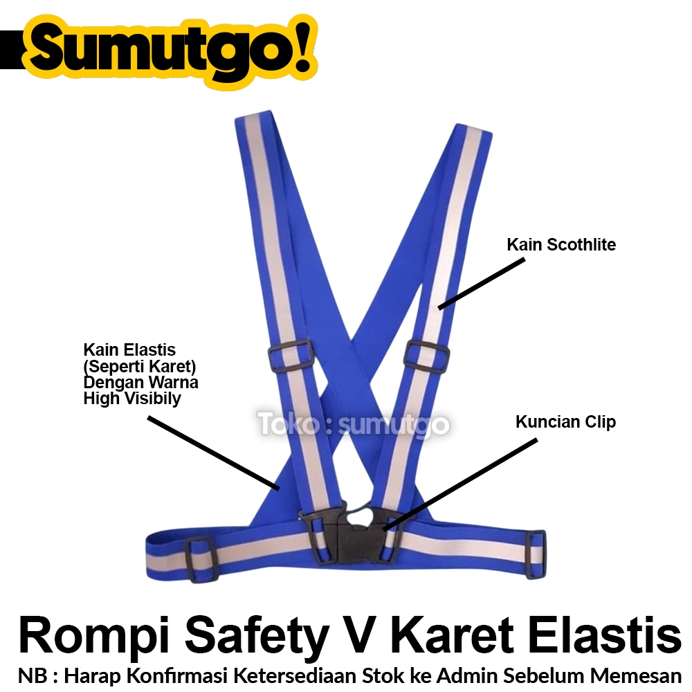 Jual Rompi Proyek Safety Karet Elastis Warna Biru model V Dengan Double ...