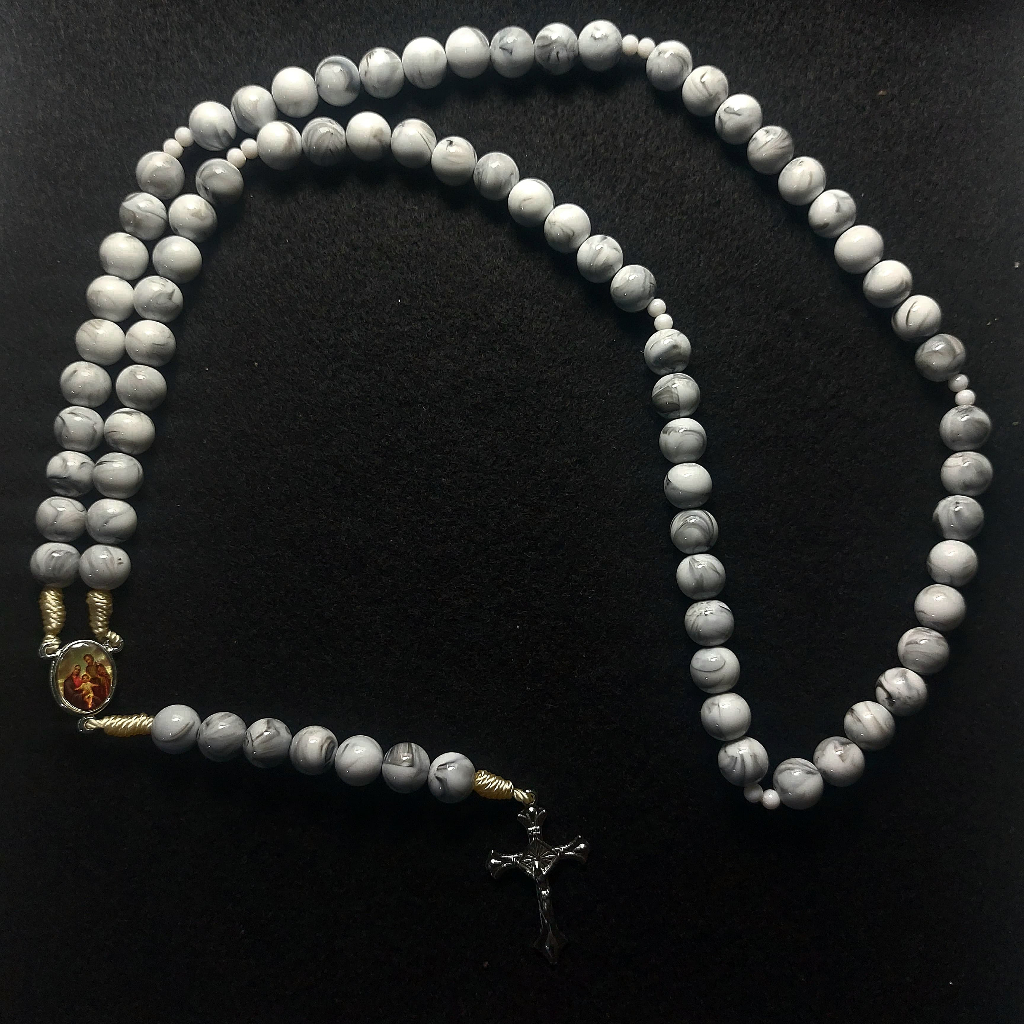 Jual Kalung Rosario 77 Bapa Kami Putih Marmer Corak Hitam | Shopee Indonesia