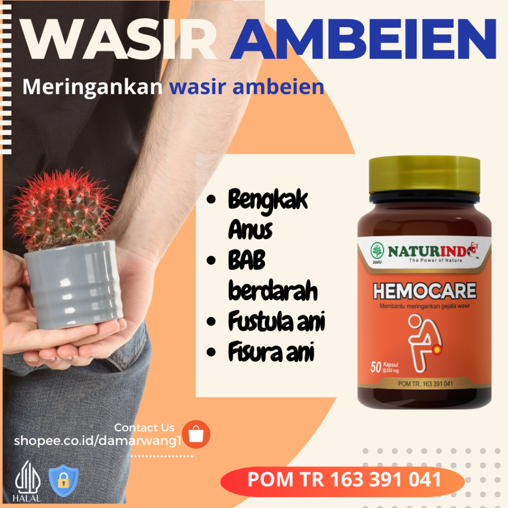 Jual HEMOCARE NATURINDO HERBAL WASIR AMBEIEN BAB BERDARAH FISULA ANI ...