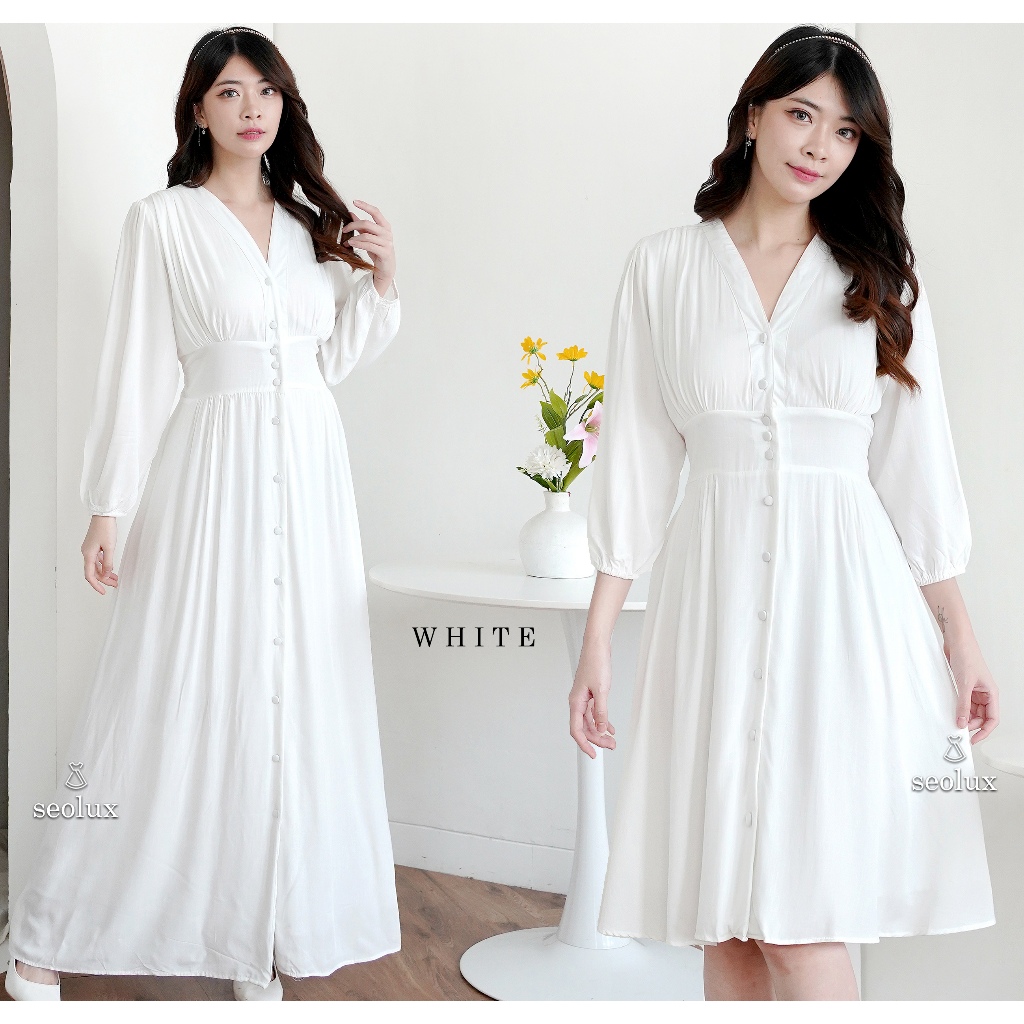 Jual SEOLA - Lyvia Scarlett Calista Lila Dress in White | Dress Korean ...